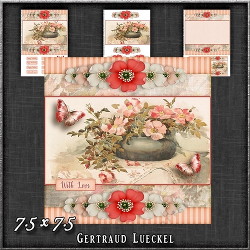 Vintage Stripes and Flowers soft red 1206 - CUP770461_2166 | Craftsuprint