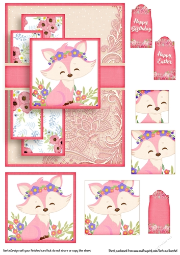Cardtopper Pyramids 1386 little pink fox - CUP867937_2166 | Craftsuprint