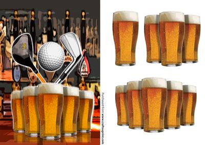 Pints of Beer on Pub Bar with Golf Clubs - CUP264359_971 | Craftsuprint