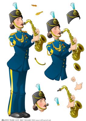 Saxophone Army Lady Decoupage Sheet. - CUP107423_437 | Craftsuprint