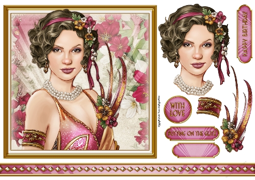 Art Deco Lady Lola 7x7 Quick Card Dark Pink - CUP1368744_437 | Craftsuprint