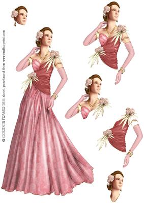 Art Deco Lady Rose (pink) Decoupage Sheet - CUP205134_437 | Craftsuprint