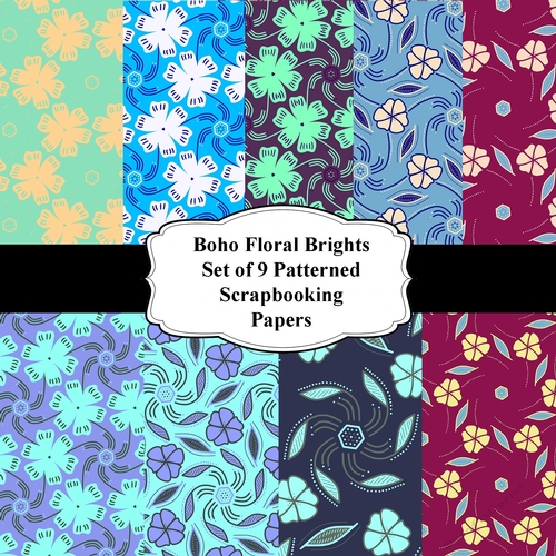 Boho Floral Brights Set of 9 A4 Patterned Scrapbooking Papers For ...