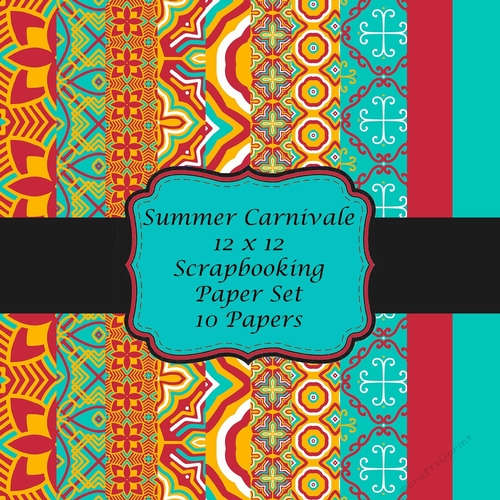 Summer Carnivale Set of 10 12 x 12 Scrapbooking Backing Papers plus 2 ...
