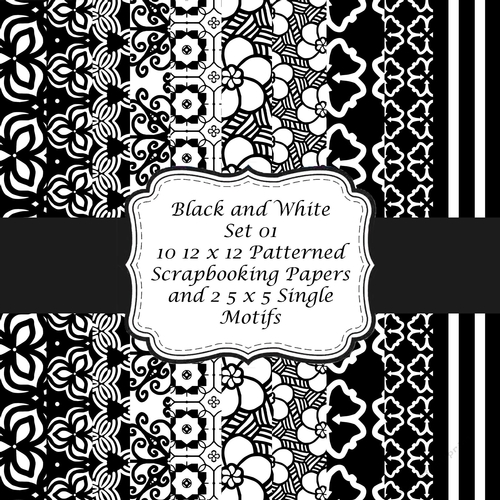 10 12 x 12 Black and White Set 01 Patterned Scrapbooking Backing Papers ...