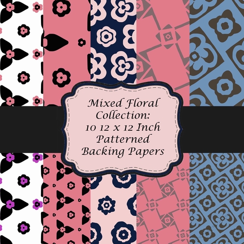 Mixed Floral Collection of 10 12 x 12 Scrapbooking or Backing Papers ...
