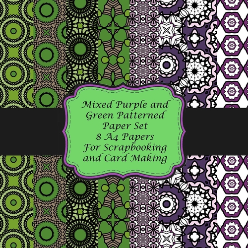 8 A4 Sheets Mixed Purple and Green Patterned Paper for Scrapbooking ...