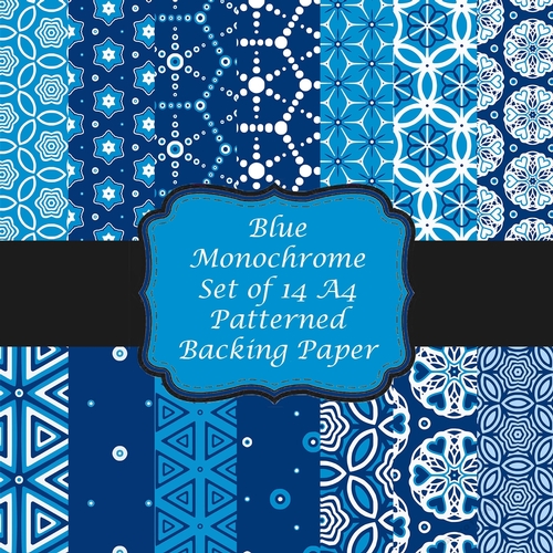 Blue Monochrome Set of 14 A4 Sized Patterned Backing Papers for Card ...