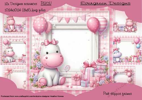 Baby Frames pink hippos - CUP1361469_107 | Craftsuprint