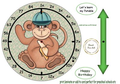 7 Times Table Clock Monkey Boy - CUP488035_107 | Craftsuprint