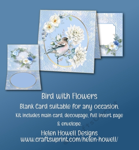 Bird with flowers- Blank Card, suitable for many different occasions ...