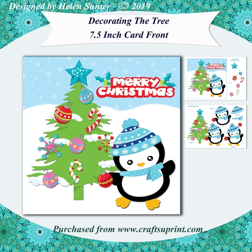 Penguin Decorating the Christmas Tree 7.5 Inch Card Front with ...