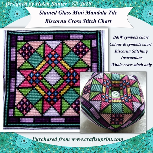 Stained Glass Mini Mandala Tile Biscornu Cross Stitch Chart ...