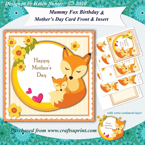 Mummy and Baby Fox Birthday and Mothers Day 7.5 Inch Card Front and ...