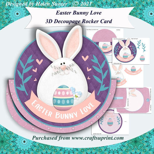 Easter Bunny Love 8 Inch Rocker 3D Decoupage Card, Insert & Matching ...