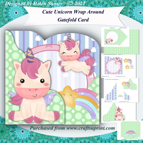 Cute Unicorn Wrap Around Gatefold Card - CUP1108367_92133 | Craftsuprint
