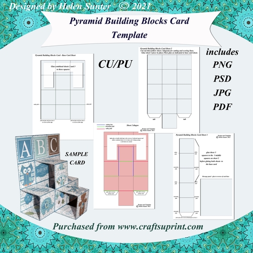 3D Pyramid Building Blocks Card Template - CUP1126319_92133 | Craftsuprint