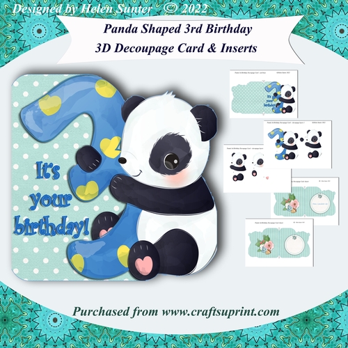 Panda Shaped Third Birthday Card with Decoupage and Inserts ...