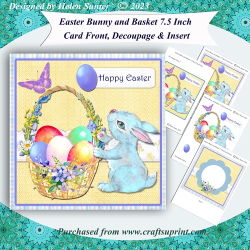 Easter Bunny and Basket 7.5 Inch Card Front with Decoupage and Insert ...