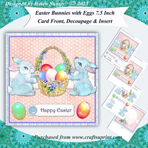 Easter Bunnies with Eggs 7.5 Inch Card Front with Decoupage & Insert ...
