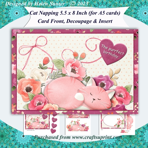 Cat Napping 5.5 x 8 Inch Card Front with Decouage and Insert ...