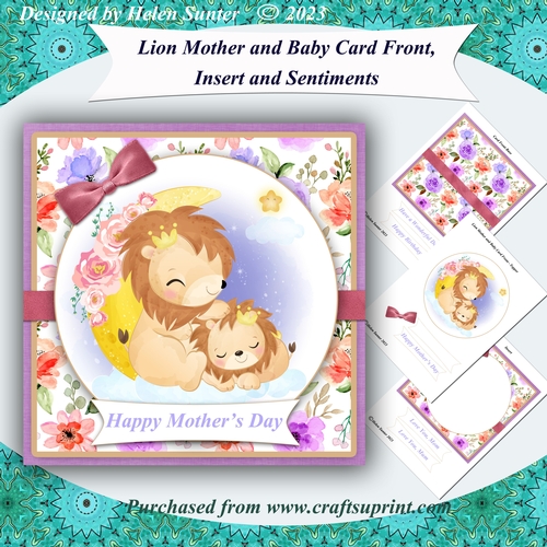 Mother and Baby Lion Mothers Day and Birthday Card Front and Insert ...
