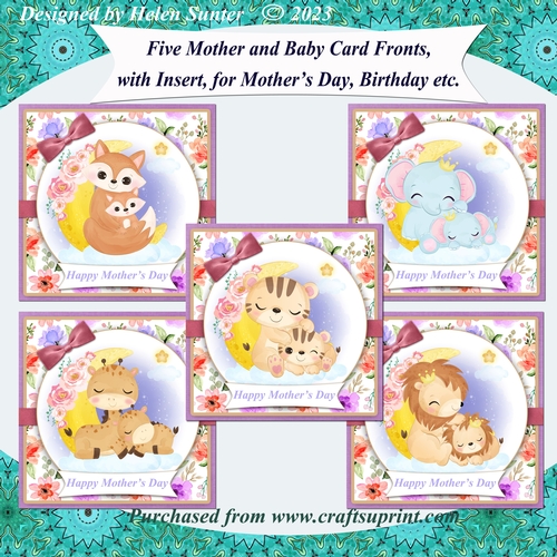 5 Mother and Baby Animals Mothers Day and Birthday Card Fronts and ...