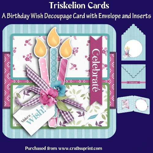 A Birthday Wish Rounded Corner Decoupage Card with Inserts and Envelope ...