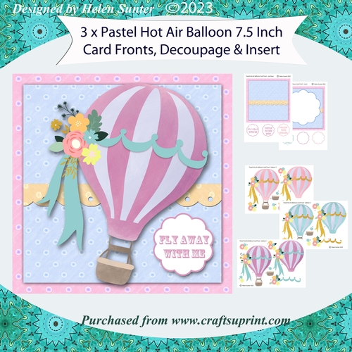 Pastel Hot Air Balloons 7.5 Inch Card Fronts with 3 Decoupage sheets ...