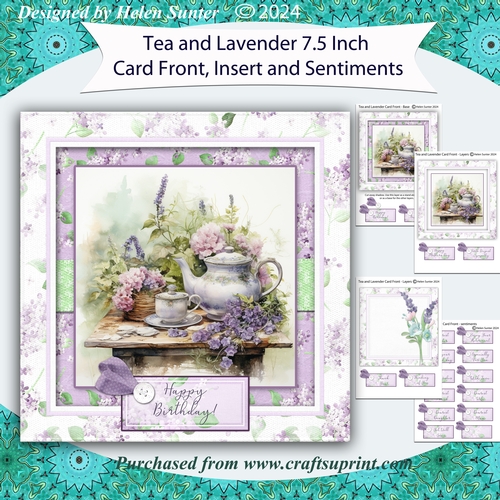Tea and Lavender 7.5 Inch Card Front with Insert and Various Sentiments ...