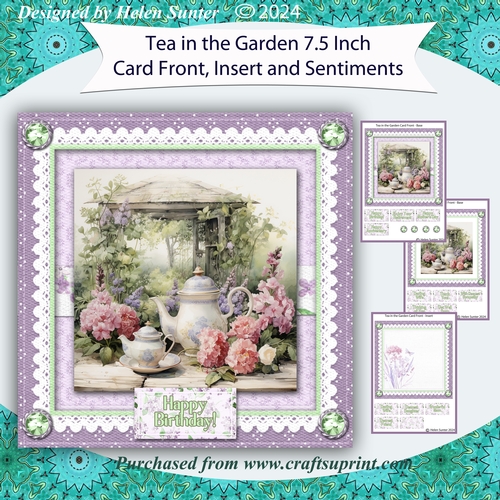 Tea In The Garden 7.5 Inch Card Front with Insert and Sentiments ...