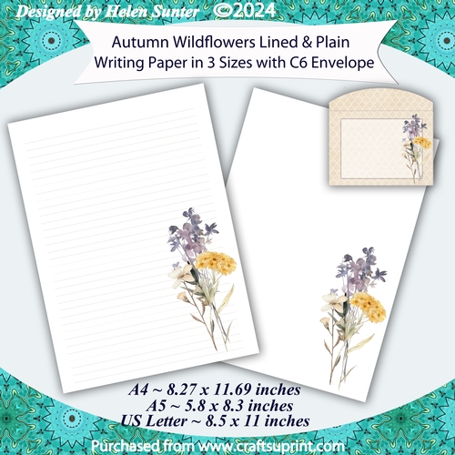 Autumn Wildflower Stationery, Lined & Unlined Writing Paper, A4 A5 US ...