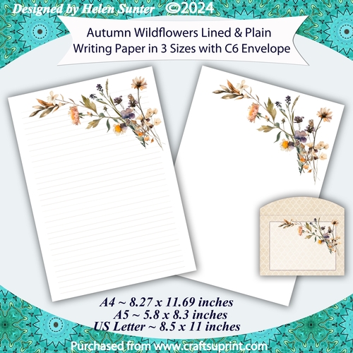 Autumn Wildflower Stationery, Lined & Unlined Writing Paper, A4 A5 US ...
