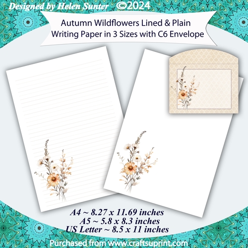 Autumn Wildflower Stationery, Lined & Unlined Writing Paper, A4 A5 US ...