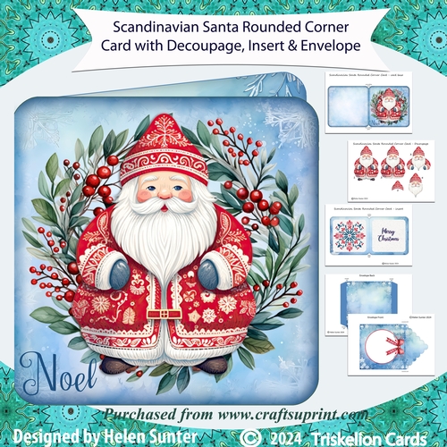 Scandinavian Santa Rounded Corner Card with Insert and Envelope ...