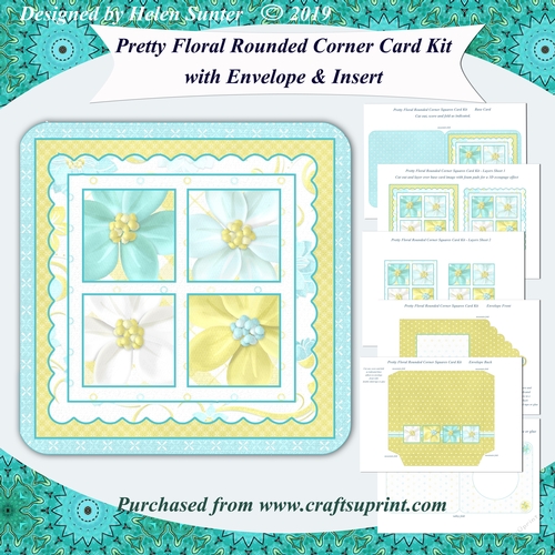 Pretty Floral 4 Squares Rounded Corner Complete Card Kit - CUP953088 ...