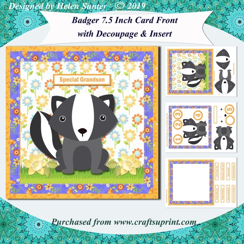 Badger 7.5 Inch Card Front with Decoupage, Insert & Various Sentiment ...