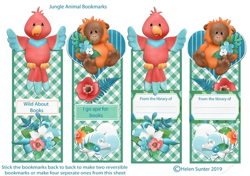 Jungle Animals Parrot and Orangutan Reversible Over the Edge Bookmarks ...