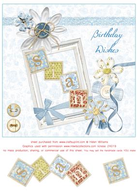 Sian Birthday Name in a Frame Blue Shabby Floral Card Topper ...
