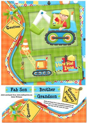 Swirl Border Diggers & Trucks 8x8inch Topper - CUP323137_443 | Craftsuprint