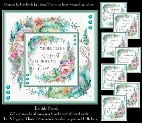 Beautiful Florals - 7x7 Inch Square Card Mini-Kit - Makes 8 Cards ...
