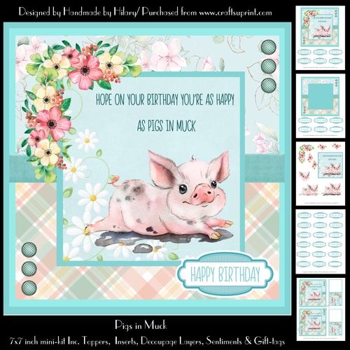 Pigs in Muck Card - 7x7 inch square card - CUP1197976_118824 | Craftsuprint