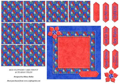 Red Flower Card Front & Teabag Tiles - CUP232968_819 | Craftsuprint