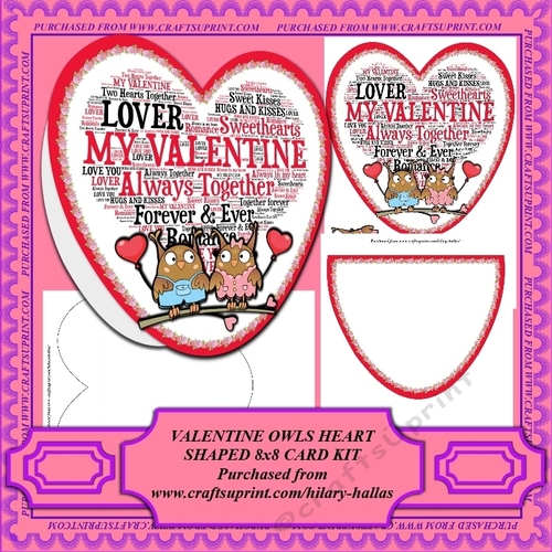 Valentine Owls Heart Shaped 8x8 Card Kit - CUP852406_819 | Craftsuprint