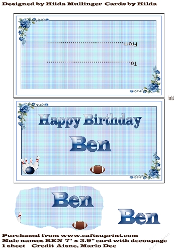 MALE NAMES BEN CARD - CUP1369402_10778 | Craftsuprint