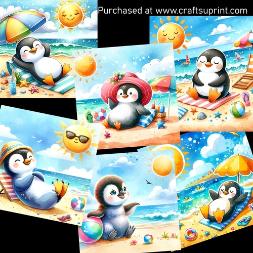 Pingu at the beach CARD FRONTS - CUP1282281_123648 | Craftsuprint