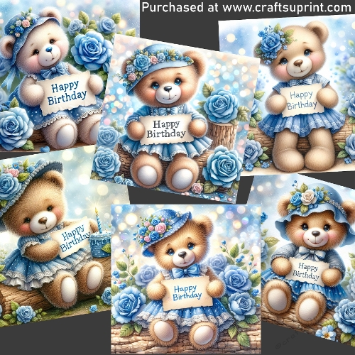 Happy Birthday teddy 3 CARD FRONTS - CUP1357452_123648 | Craftsuprint