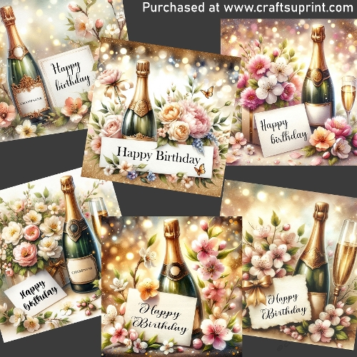 Birthday champagne 3 CARD FRONTS - CUP1359764_123648 | Craftsuprint