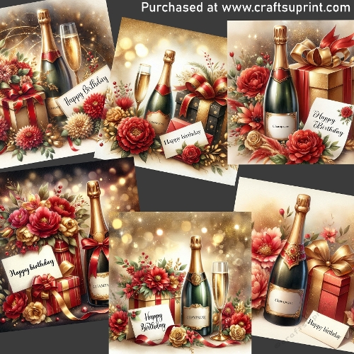 Champagne with gift box 2 CARD FRONTS - CUP1359778_123648 | Craftsuprint