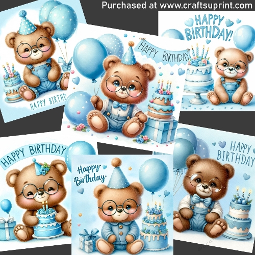 Happy birthday teddy CARD FRONTS - CUP1361897_123648 | Craftsuprint